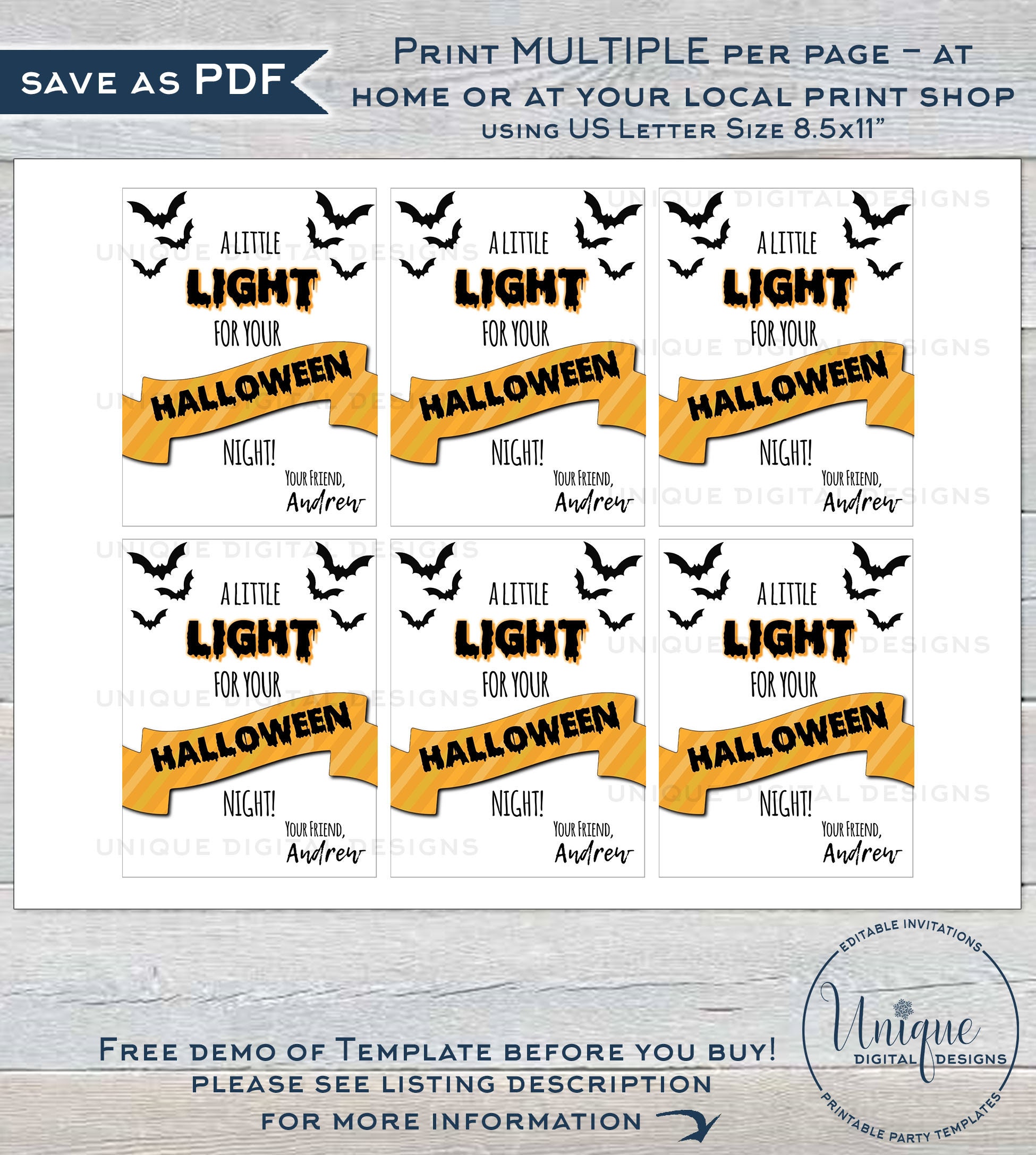 Editable Halloween Glow Stick Tags A Little Light for | Etsy