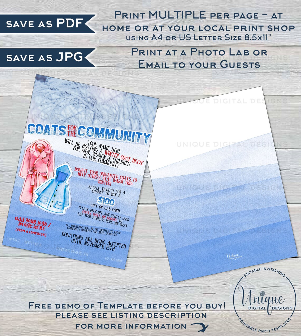 Editable Winter Coat Drive Flyer, Coats for the Community Fundraiser ...