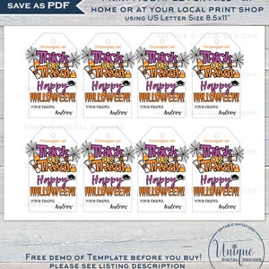 Editable Halloween Tags Printable, Trick or Treat Personalized ...