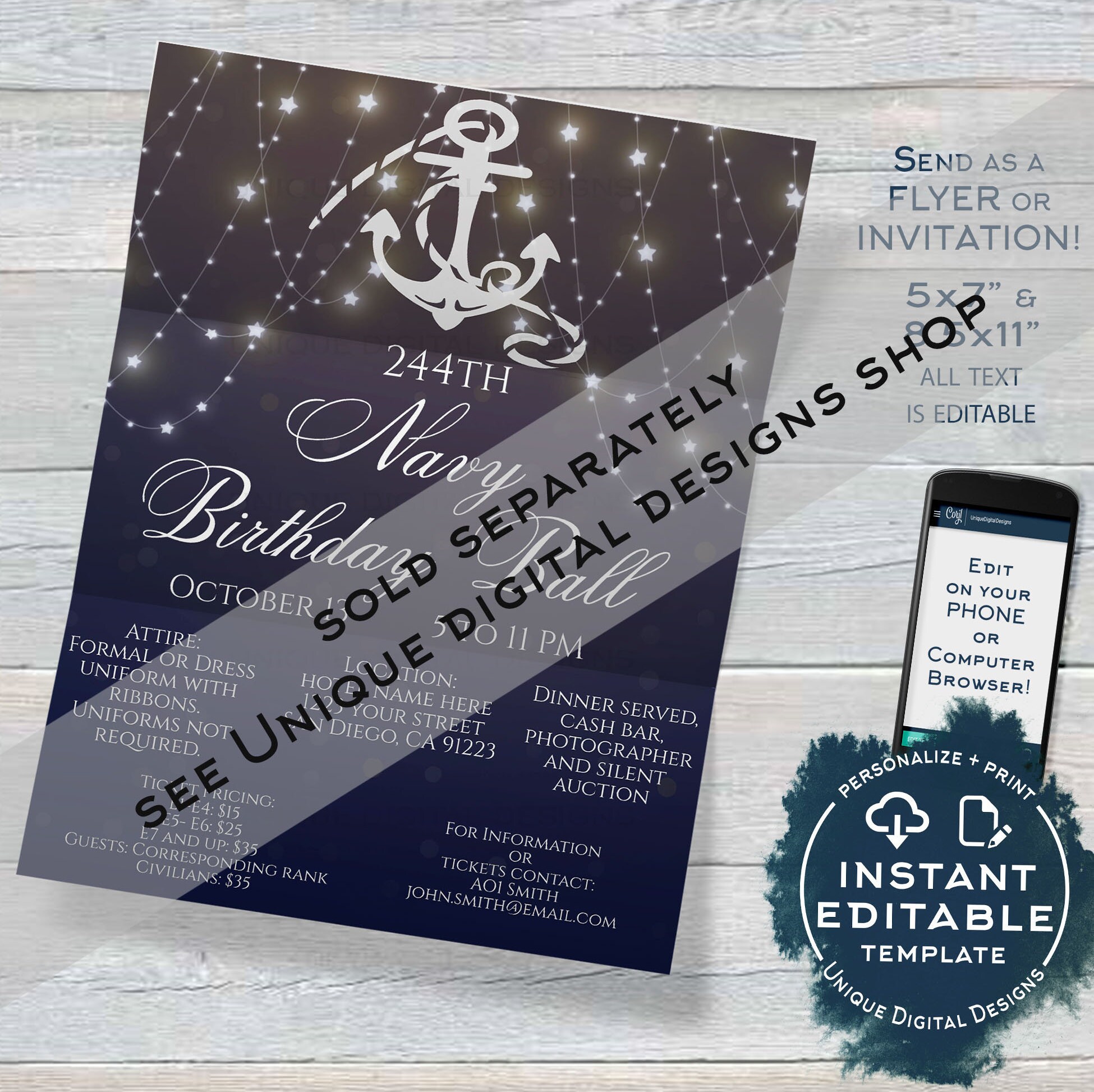 Military Ball Flyer, Army Birthday Ball Invitation Editable, Military ...