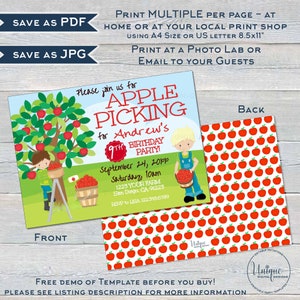 Editable Apple Picking Birthday Invitation, Fall Apple Farm Birthday ...