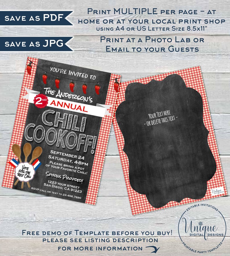 Chili Cook off Invitation, Editable Chili Competition Chili Cookoff ...