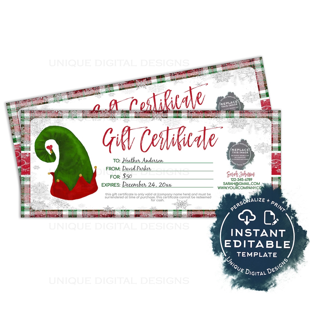 Editable Gift Certificates, Holiday Printable Gift Voucher, Marketing ...