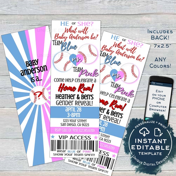Baseball Gender Reveal Invitation - Etsy