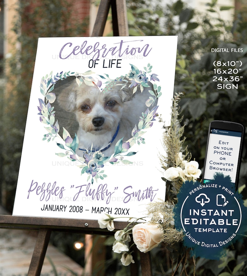 Dog Memorial Sign Editable Celebration of Life Poster for Pet | Etsy