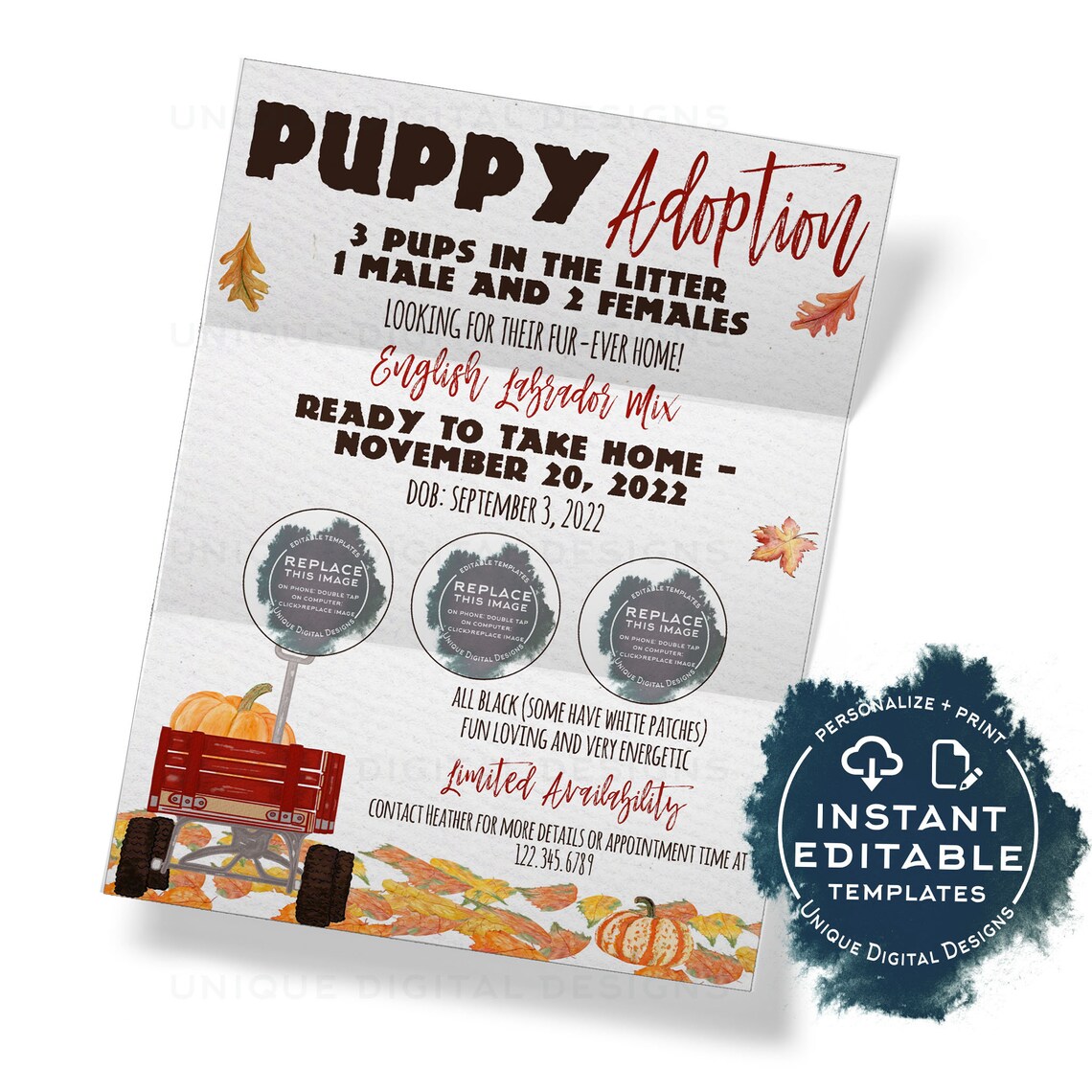 Puppy Adoption Flyer, Editable Puppies for Sale Flyer Template, Furever ...