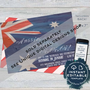 Editable Australia Day Invitation, Aussie Invite Oi Oi 26 January Flag ...
