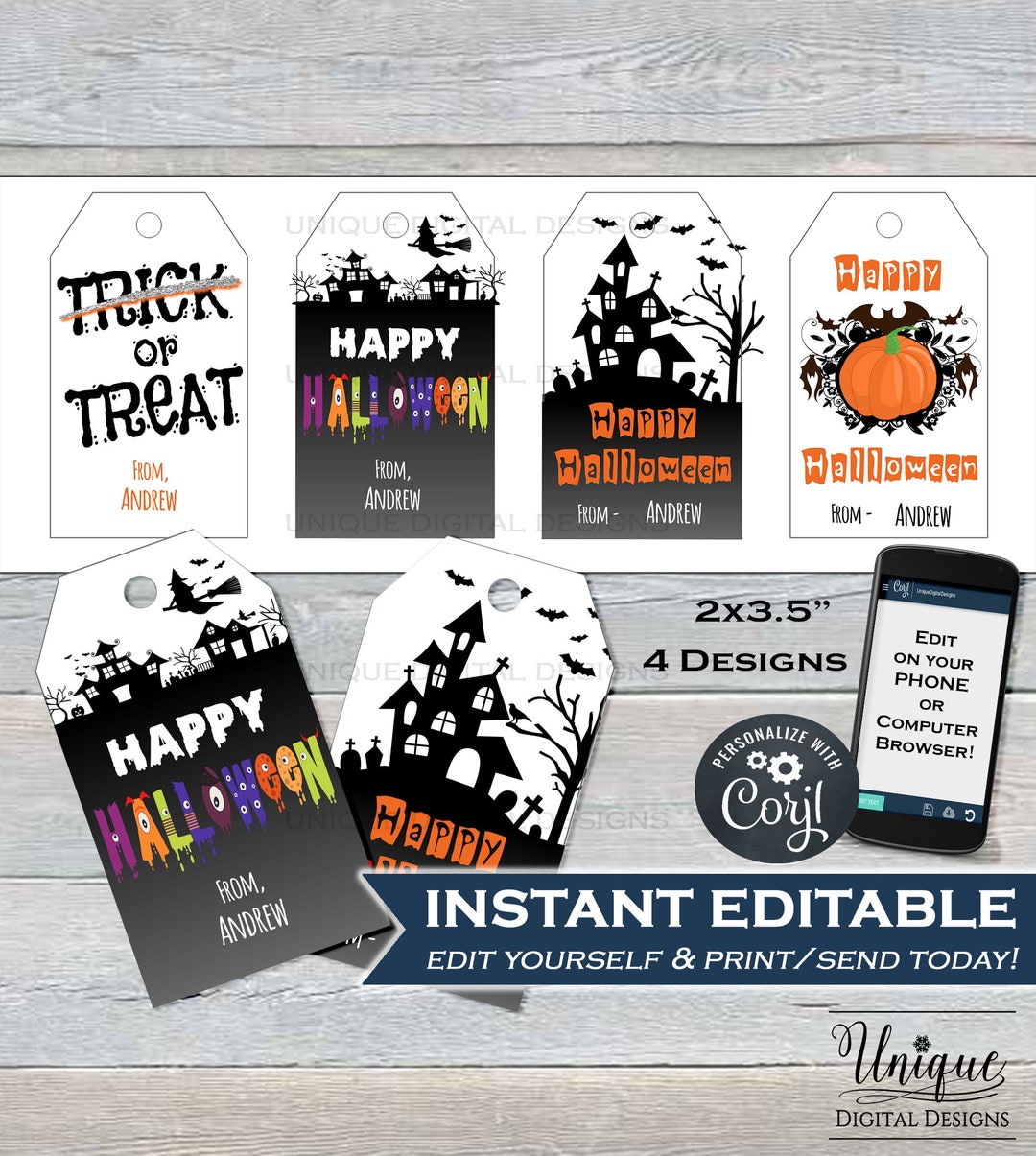 Printable Halloween Gift Tags, Kids Editable Halloween Thank You ...