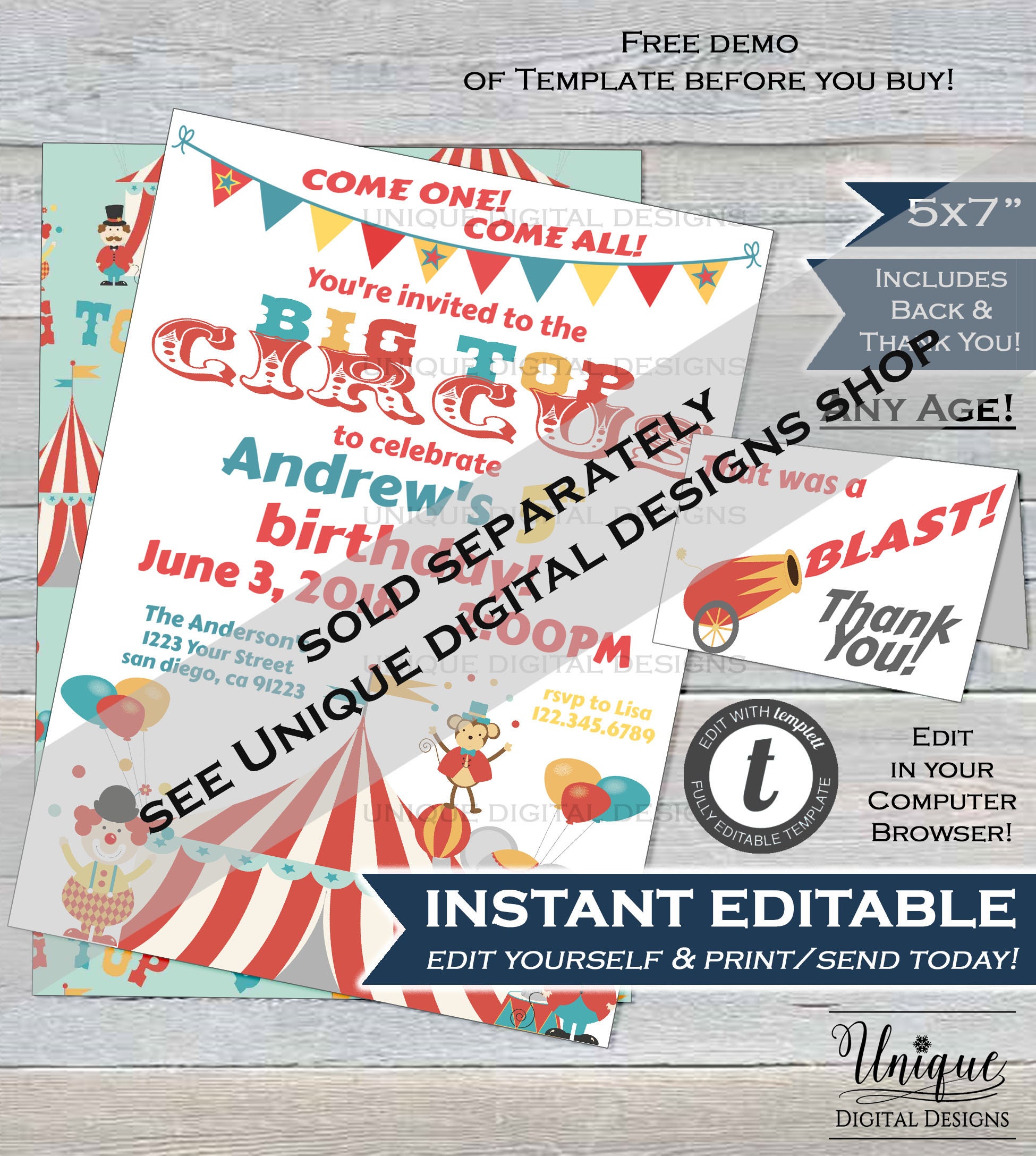 Circus Invitation Big Top Circus Themed Party Invite Step - Etsy