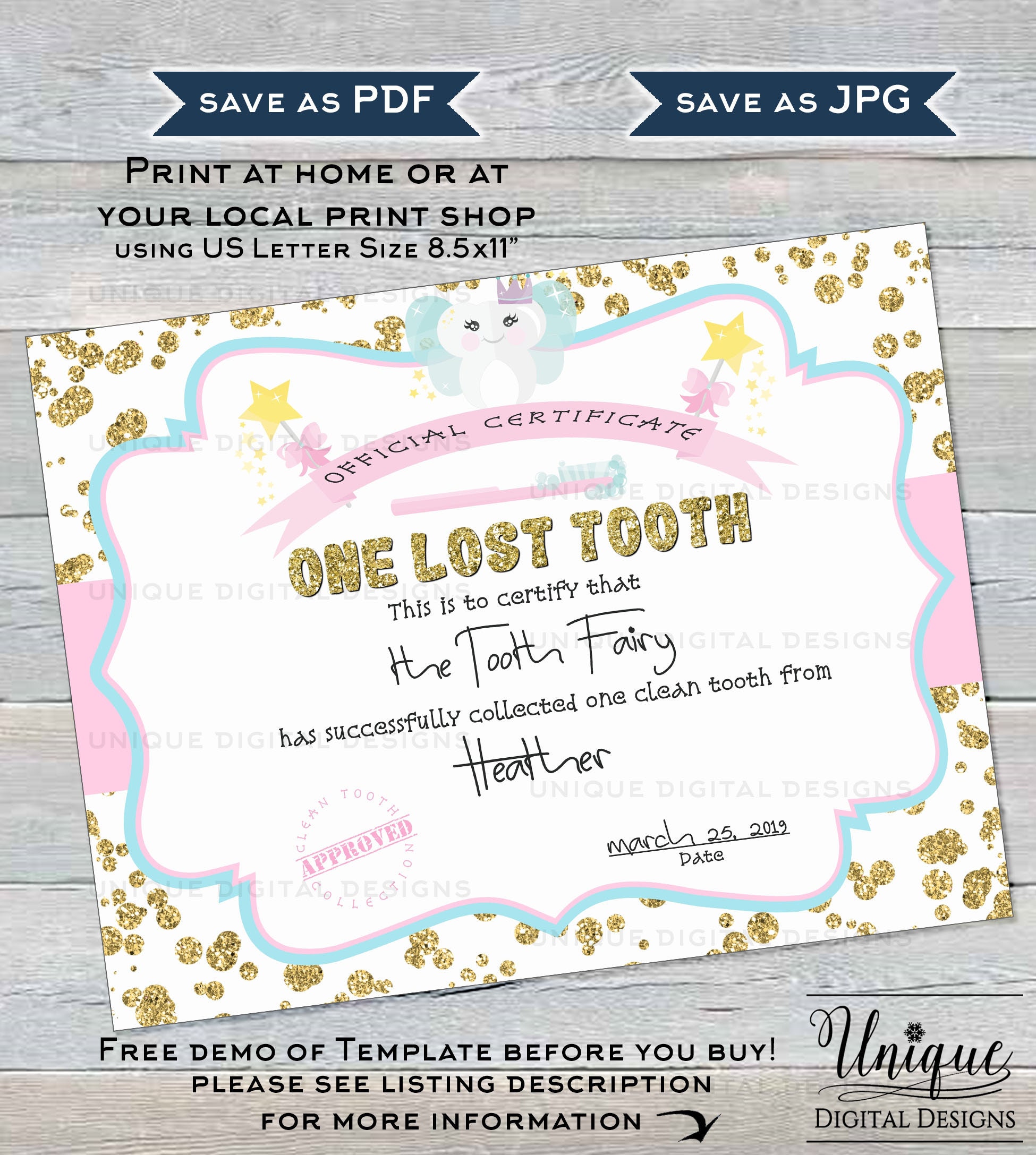Editable Tooth Fairy Letter Lost Tooth Certificate Custom - Etsy