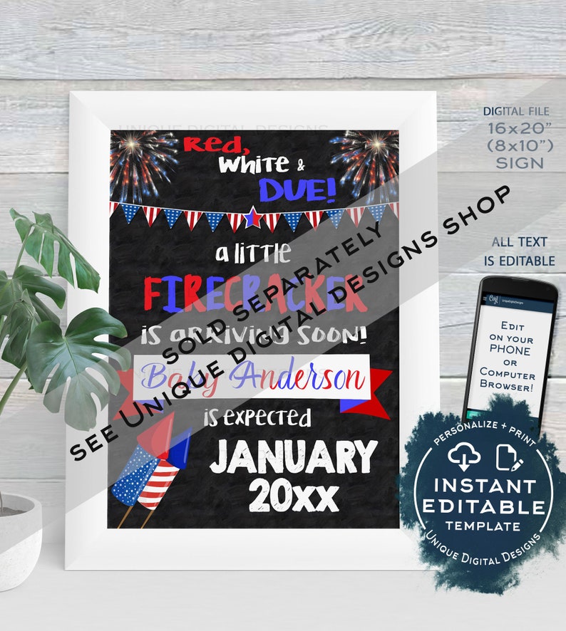 4th of July Babyq Welcome Sign Editable Firework Theme Baby | Etsy