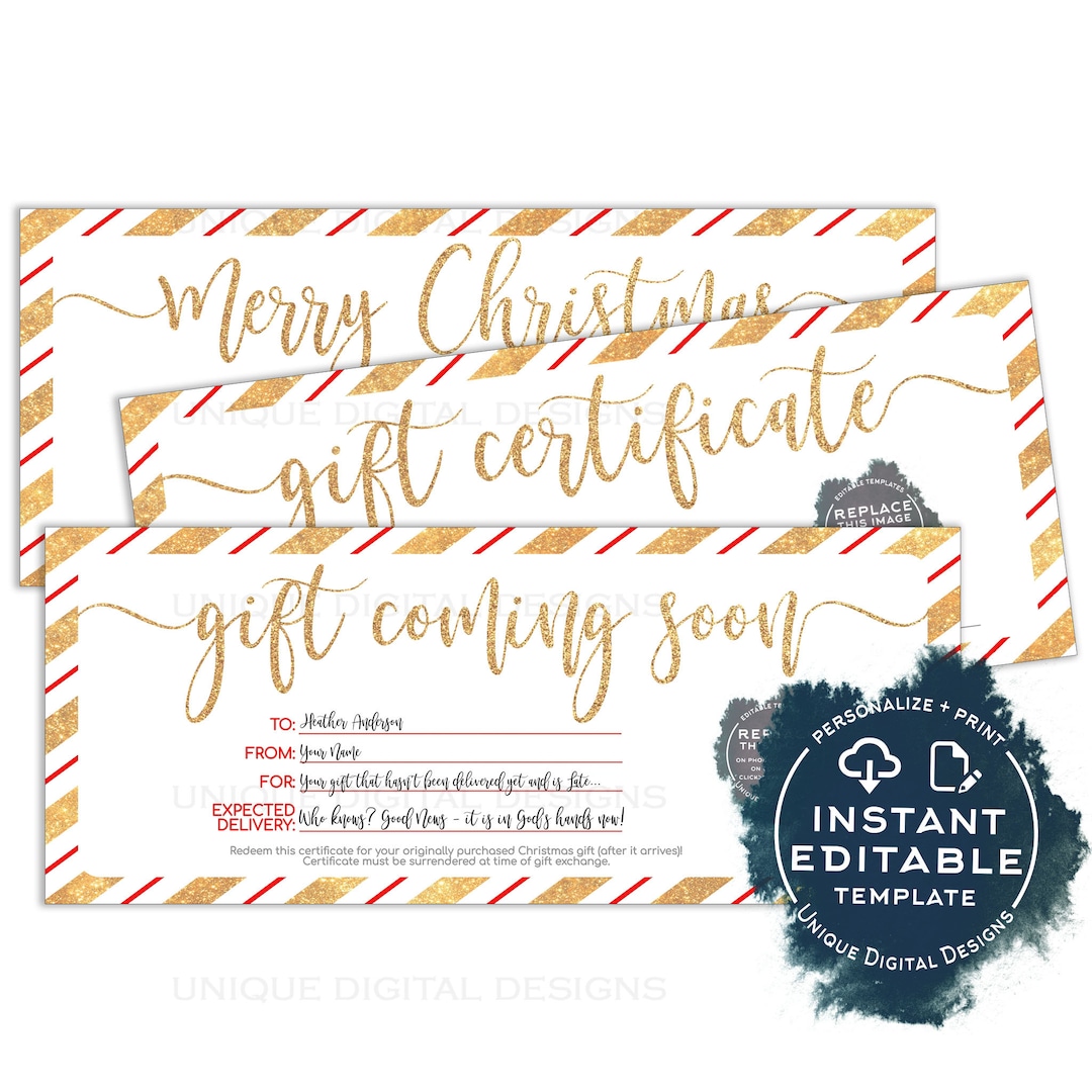 Editable Delayed Christmas Gift Printable, Last Minute Gift Certificate ...