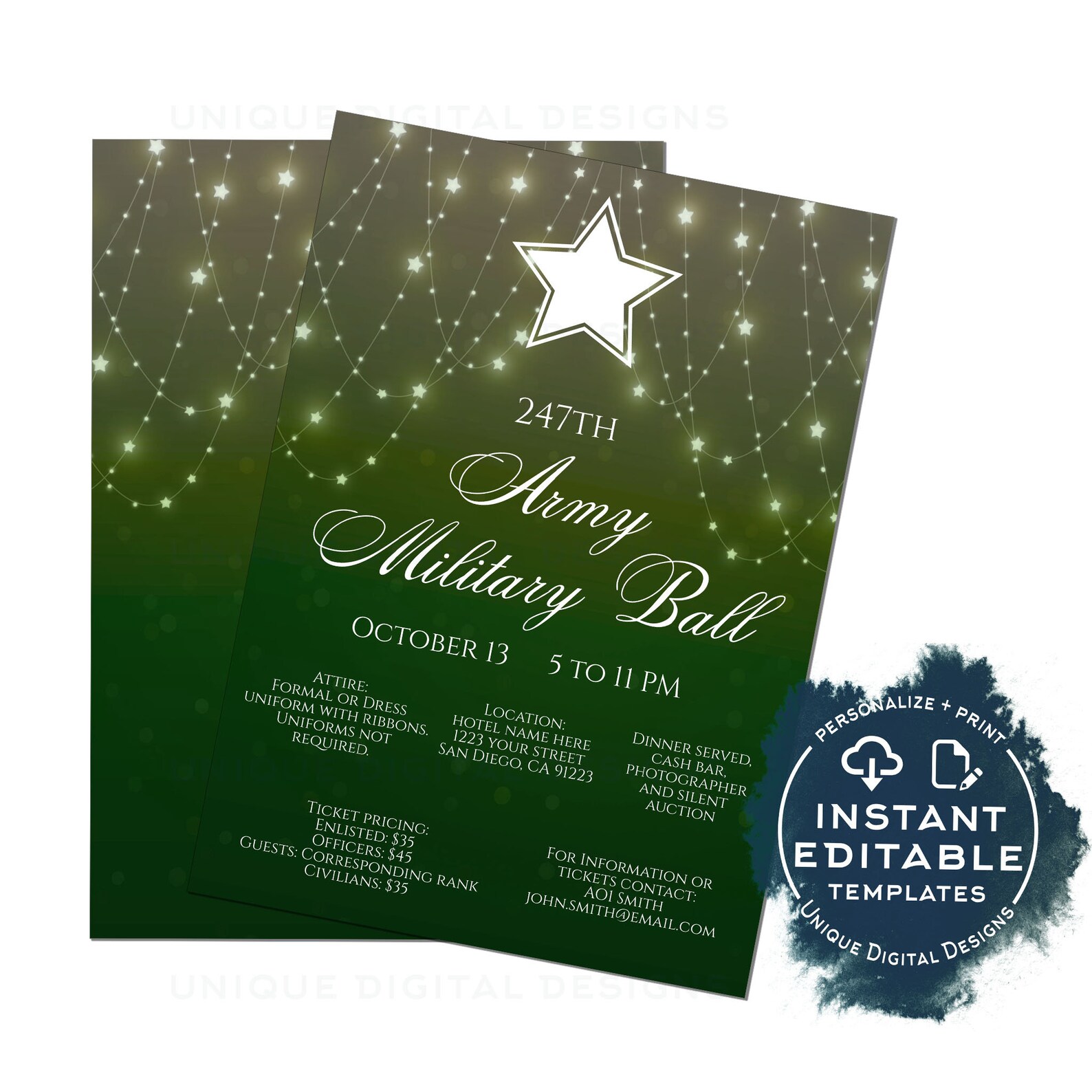 Military Ball Flyer, Army Birthday Ball Invitation Editable, Military ...