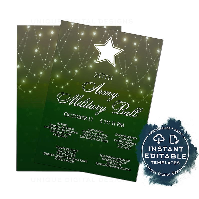 Military Ball Flyer, Army Birthday Ball Invitation Editable, Military ...