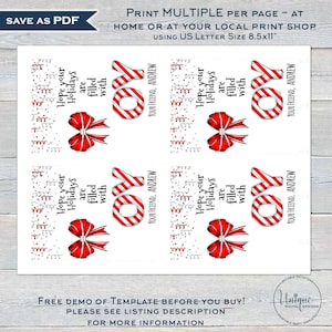 Candy Cane Tags, Christmas Favors for Kids, Editable Christmas Thank ...