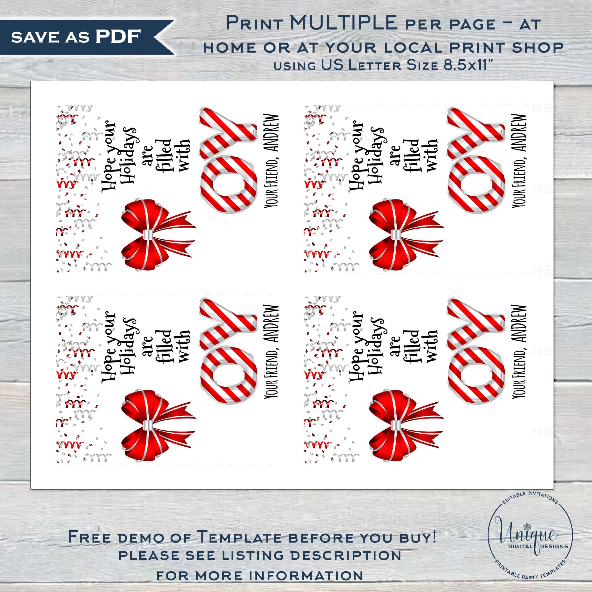 Candy Cane Tags, Christmas Favors for Kids, Editable Christmas Thank ...