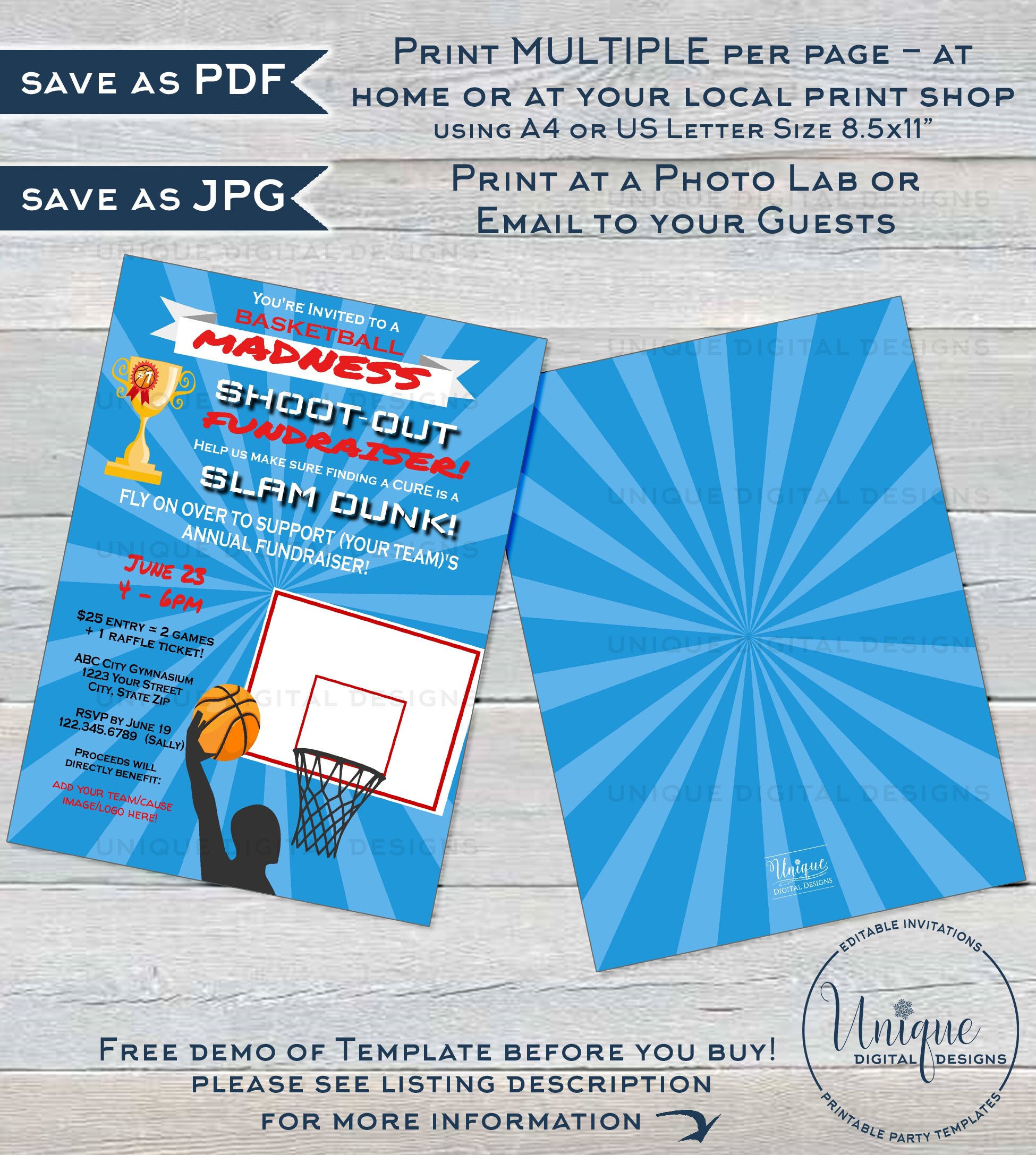 Basketball Fundraiser FLYER Editable Shoot Out Tournament - Etsy