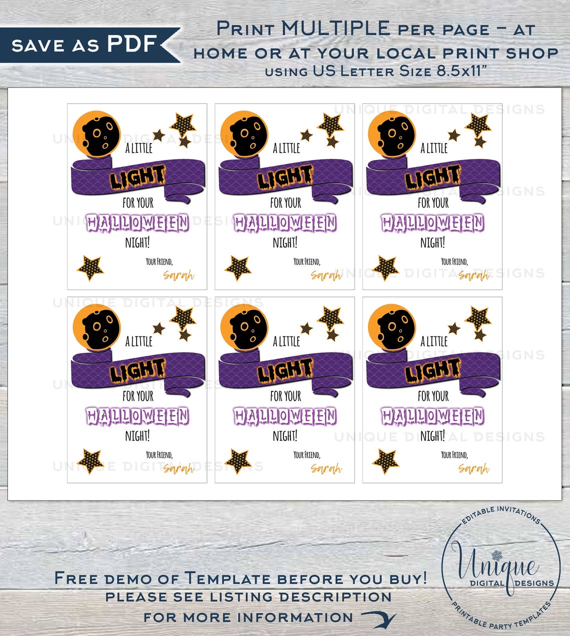 Editable Halloween Glow Stick Tags A Little Light for | Etsy