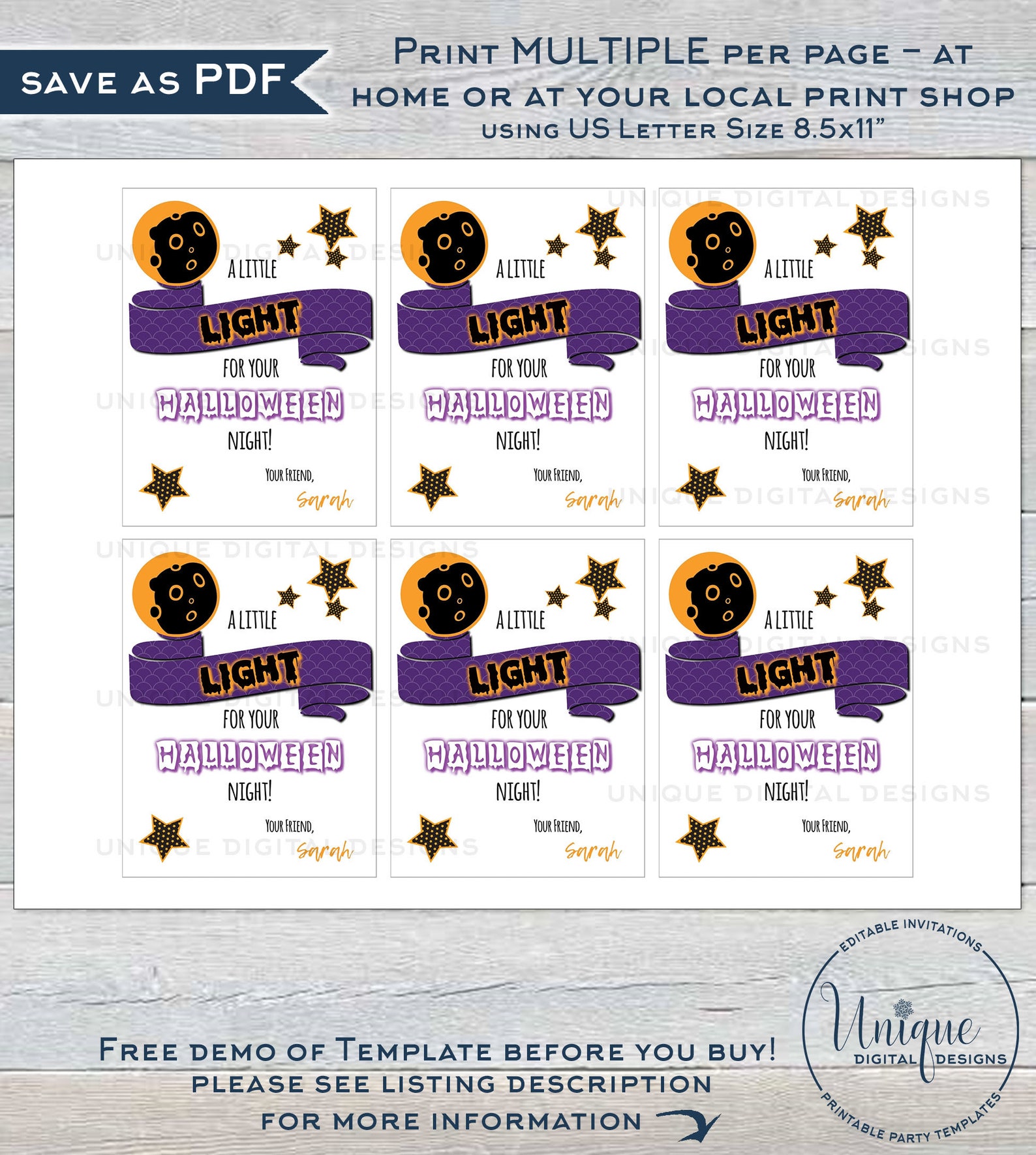 Editable Halloween Glow Stick Tags A Little Light for | Etsy