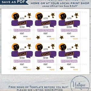 Editable Halloween Glow Stick Tags, A Little Light for Halloween Night ...