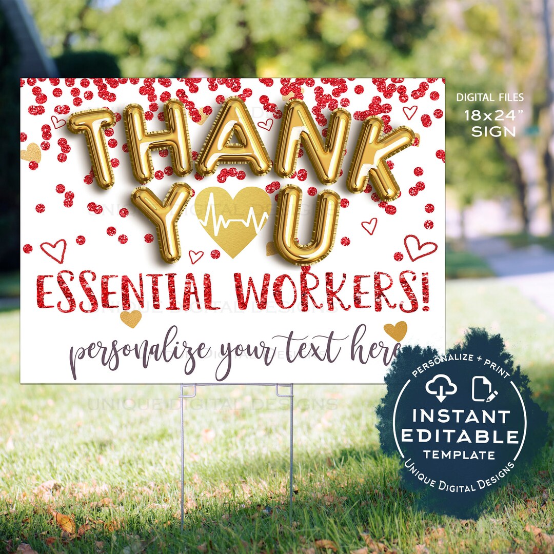 Thank You Essential Workers Yard Sign, Editable Nurse Appreciation Week ...