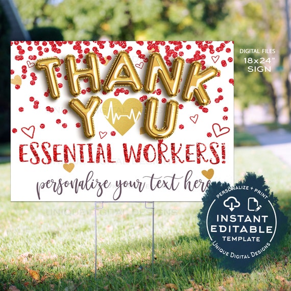 Thank You Essential Workers Yard Sign Editable Nurse - Etsy