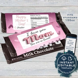 Personalized Mother's Day Gift Candy Bar Wrapper, Editable Mom ...