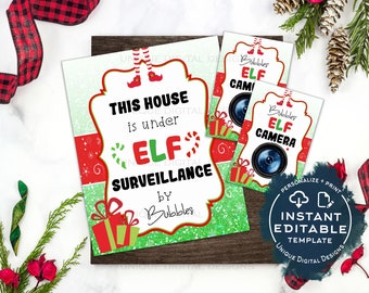 Christmas House is Under Elf Surveillance Sign, Elf Cam Card, Happy ...