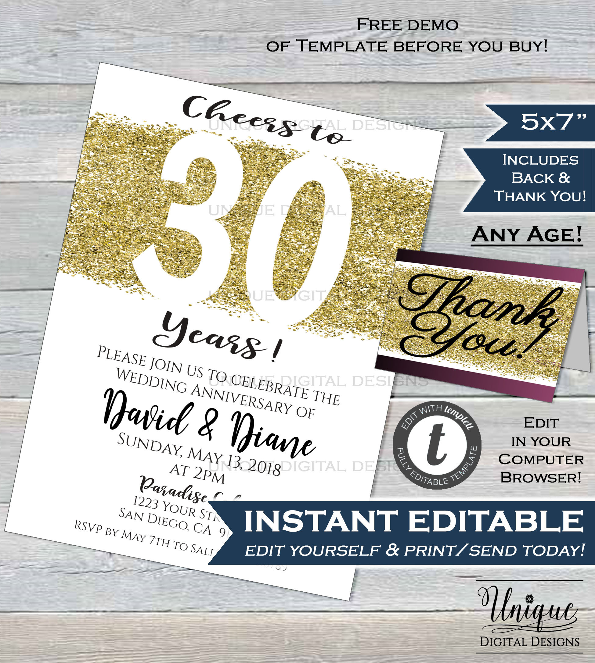 30th Anniversary Invitations