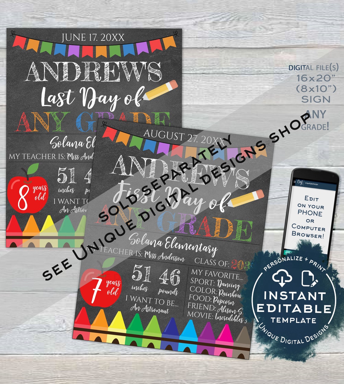 Editable Back to School Photo Prop 1st Day Back to School | Etsy