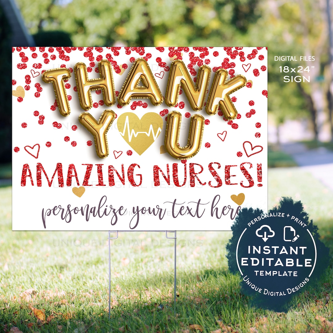 Nurse Thank You Yard Sign, Editable Nurse Appreciation Week Drive by ...