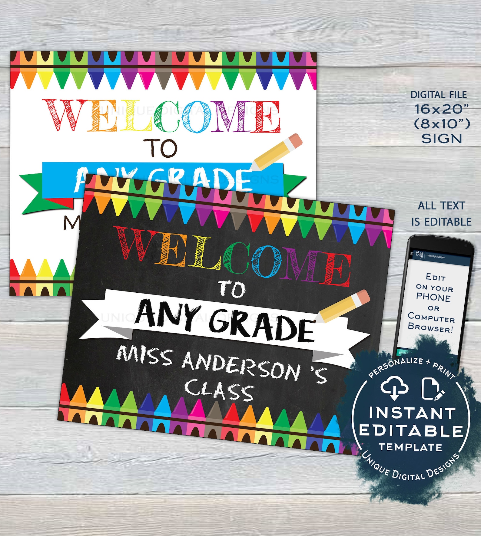 Welcome to School Chalkboard Sign, Editable Teacher First Day of School ...