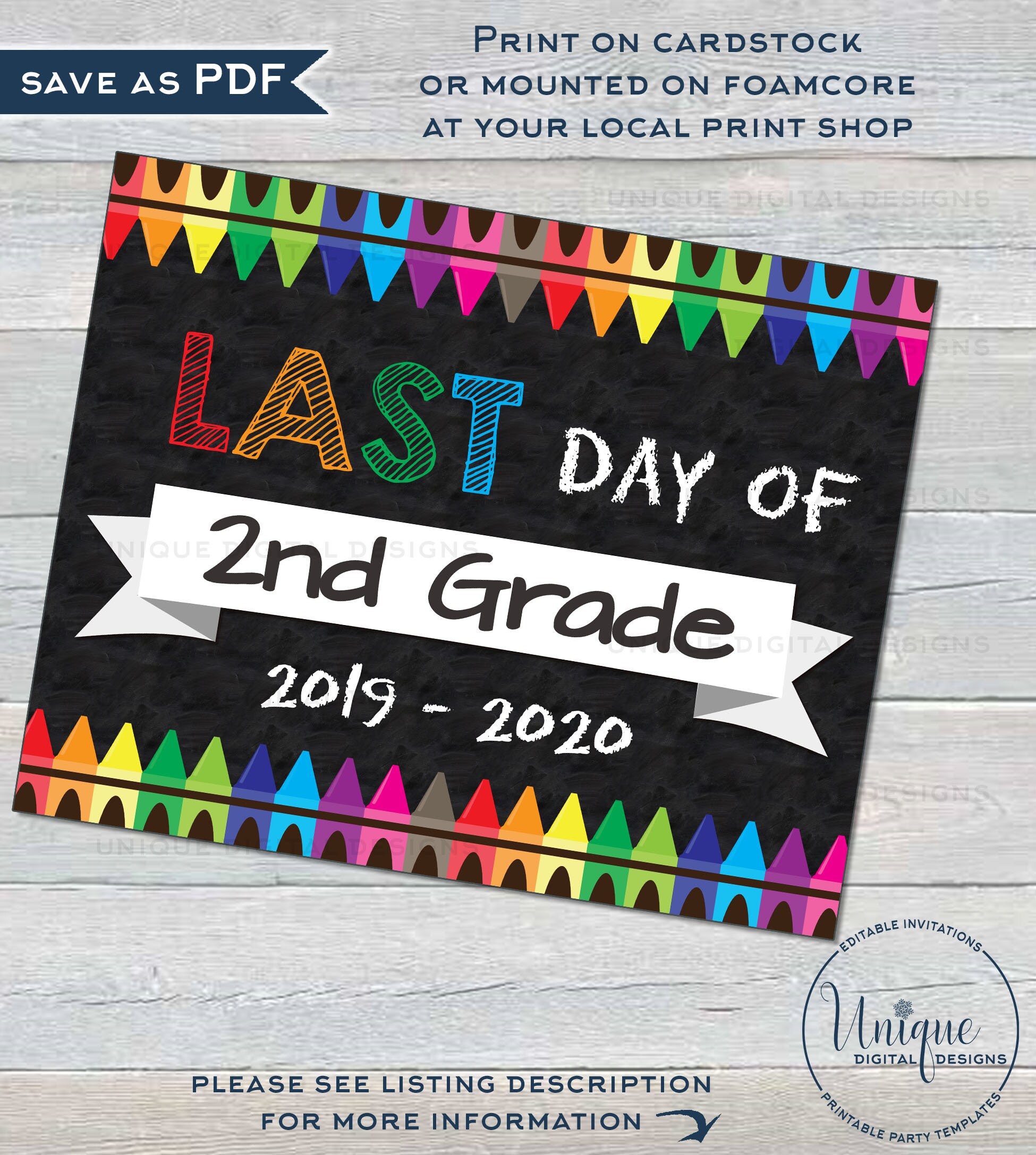 First Day of School Chalkboard Sign, Editable Reusable Last Day School ...