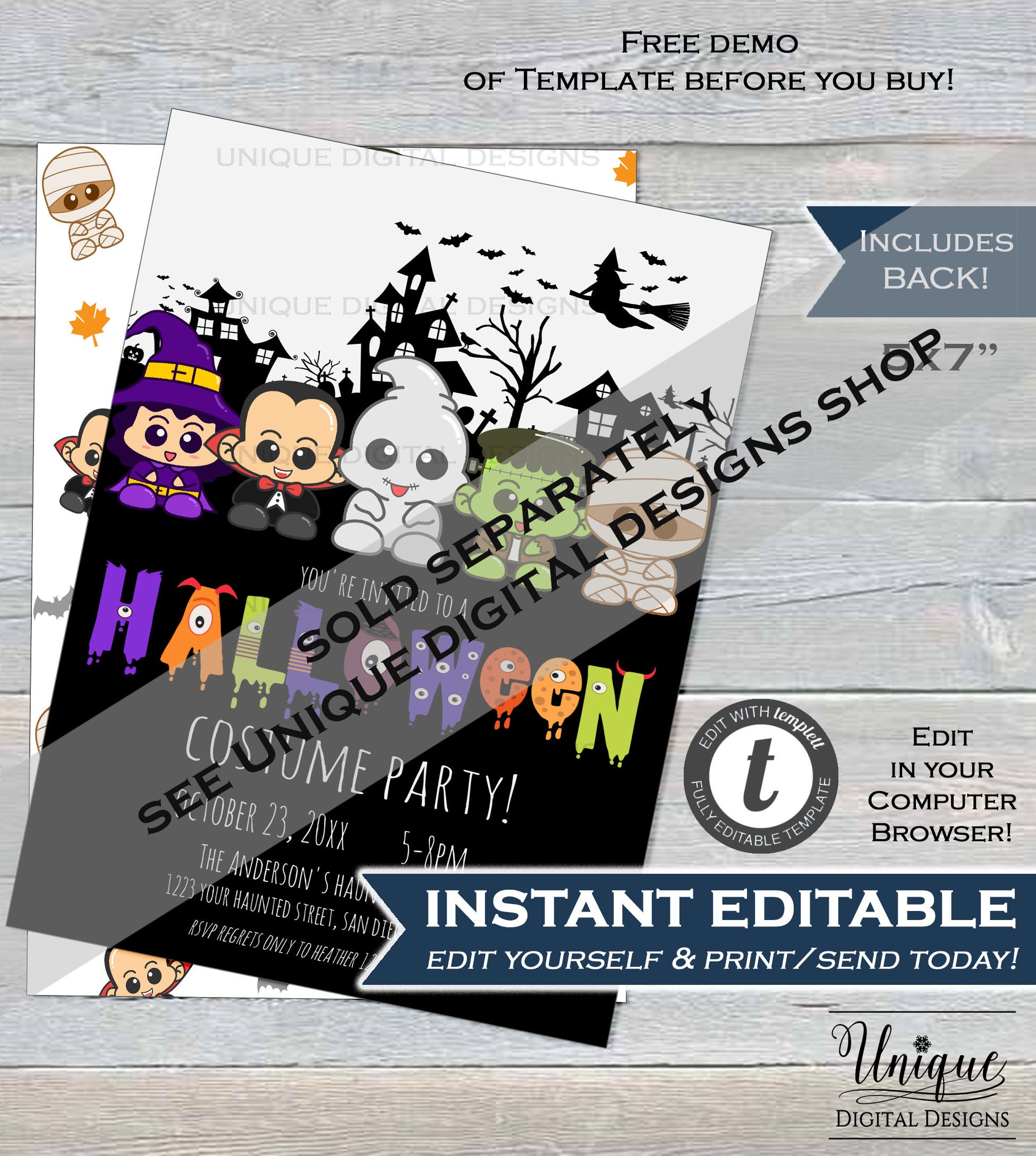 Editable Halloween Birthday Invitation Electronic Invitation | Etsy