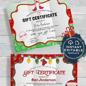 Gift Certificate Template, Editable Gift Certificate From Santa Custom ...
