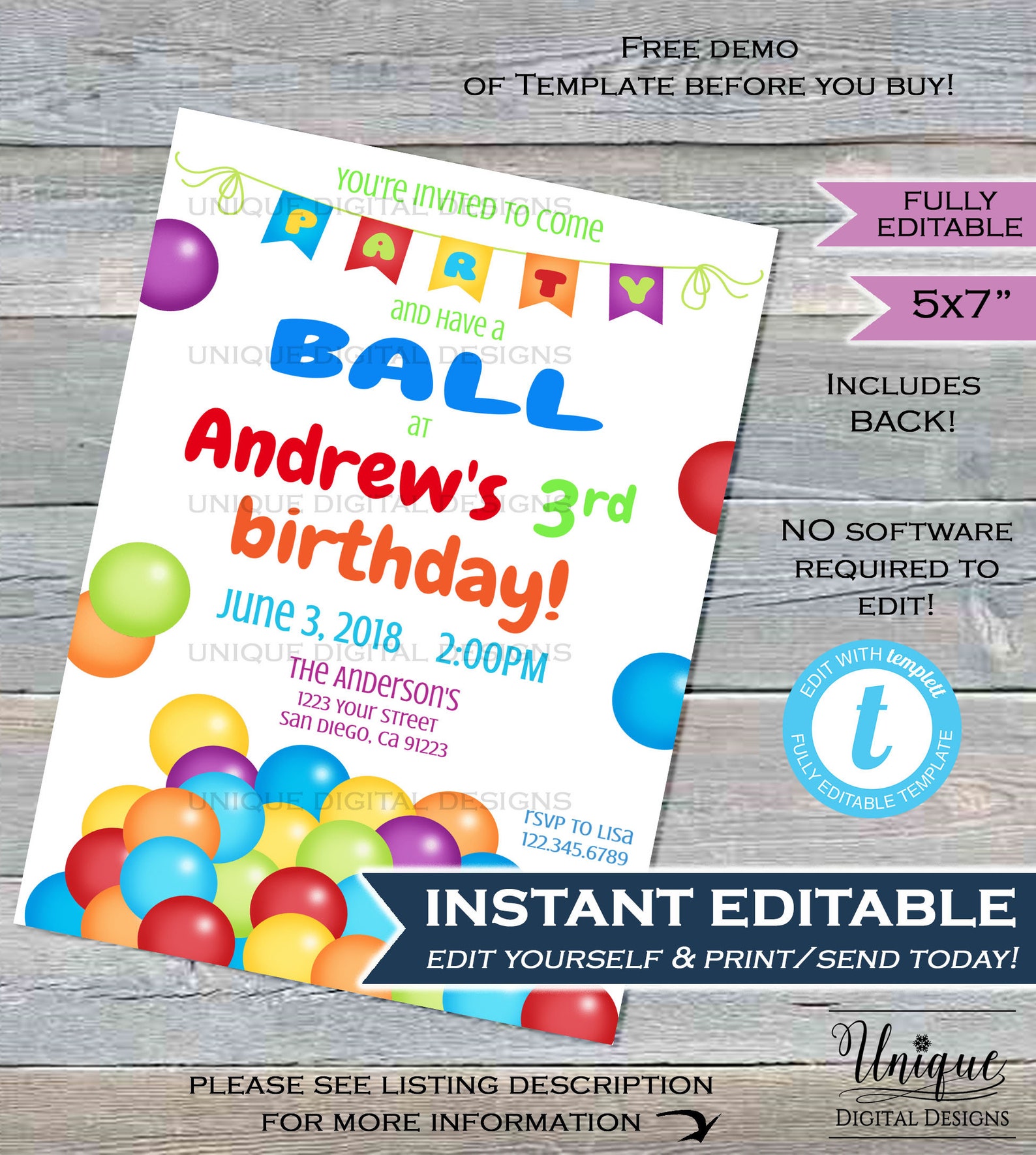Ball Party Invitation Summer Boys or Girls Birthday Party Ball - Etsy