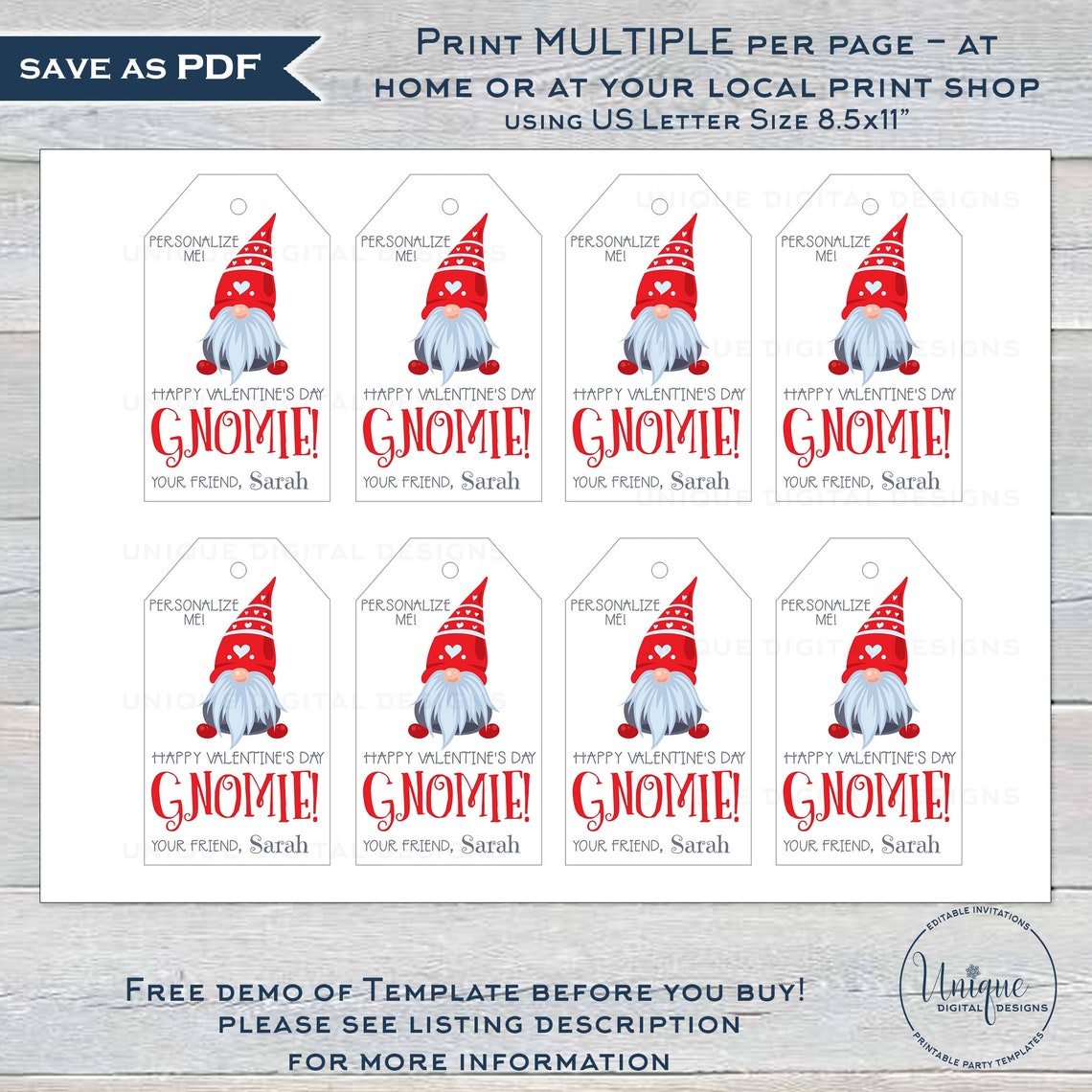 Editable Hangin' With My Gnomies Valentine's Gift Tags, Personalized ...