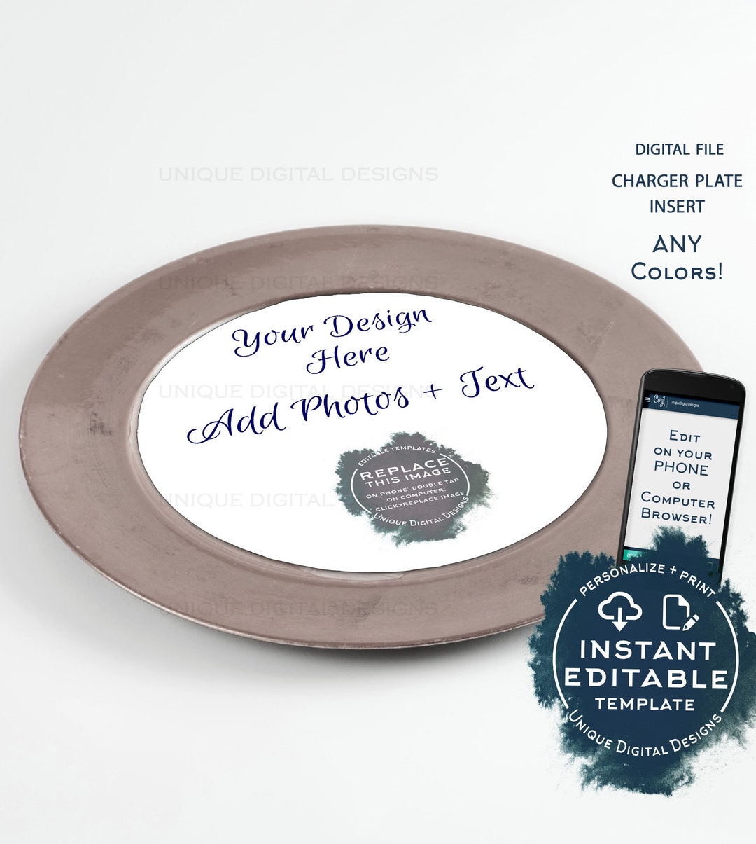 Custom Charger Plate Inserts, Editable Menu Cards, Weddings, Bridal ...
