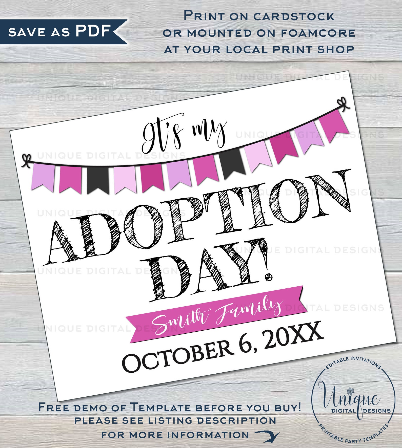 Girls Adoption Day Sign Editable It's My Adoption Day - Etsy