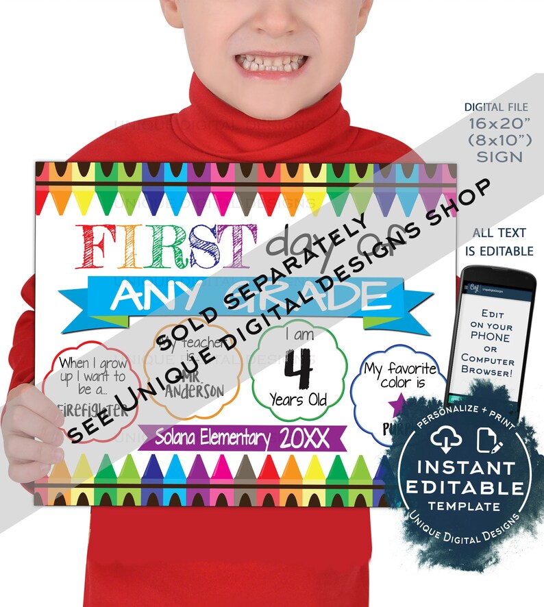 First day of School Chalkboard Sign Editable reusable Last | Etsy