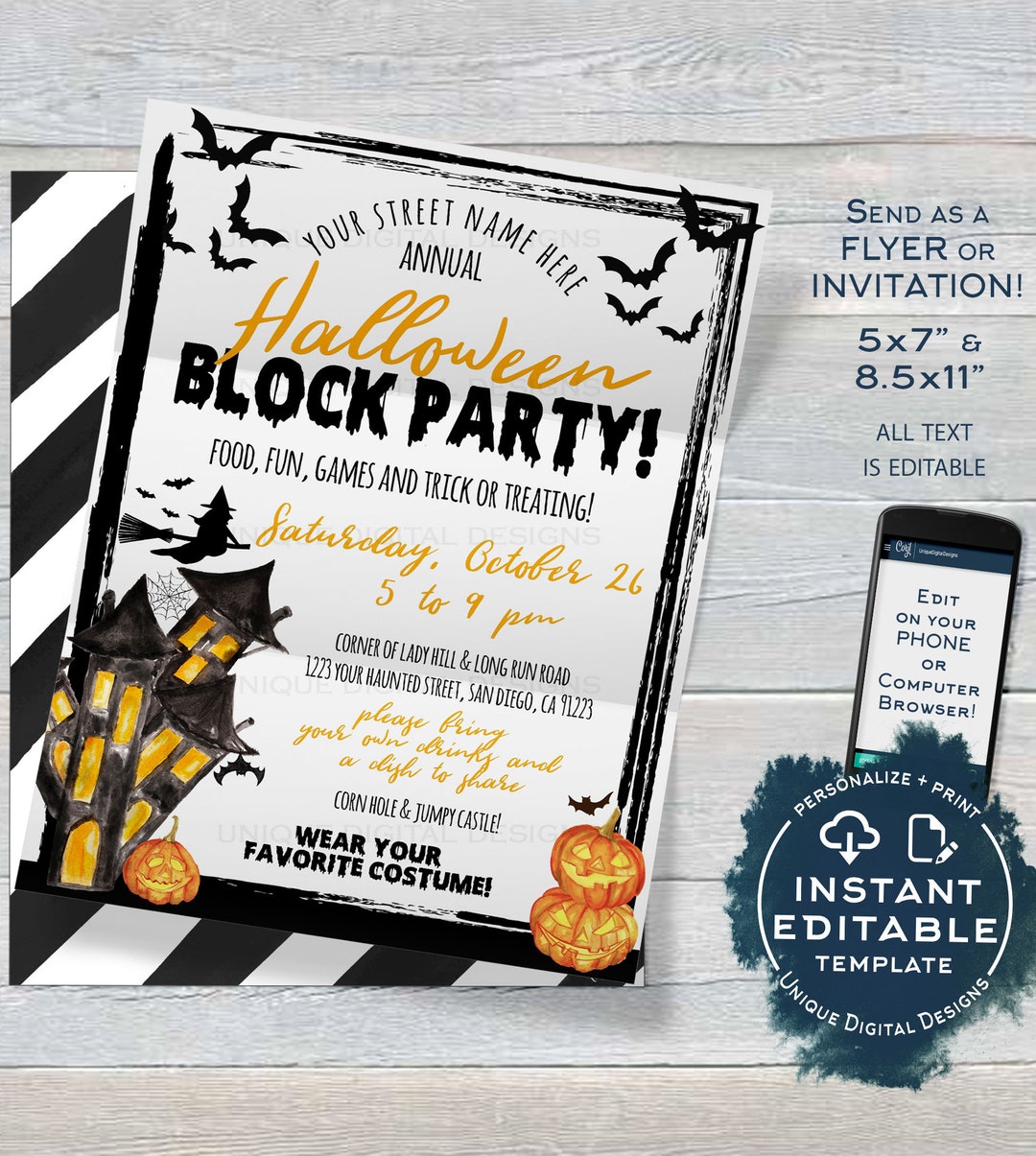 Halloween Block Party Invitation, Editable Street Party Invite ...