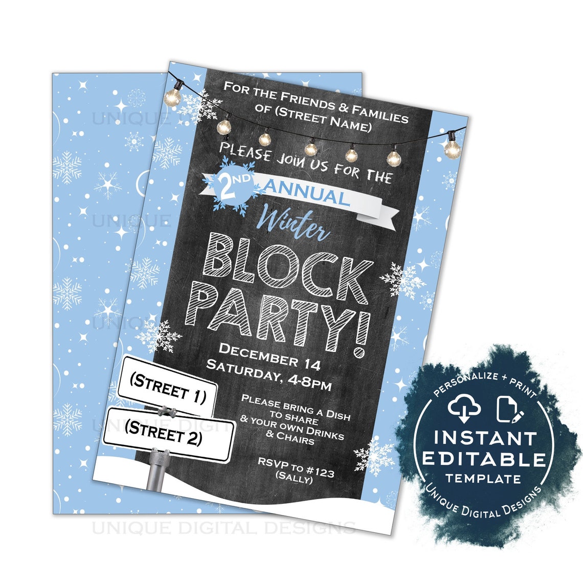 Winter Block Party Invitation Editable Street Party - Etsy