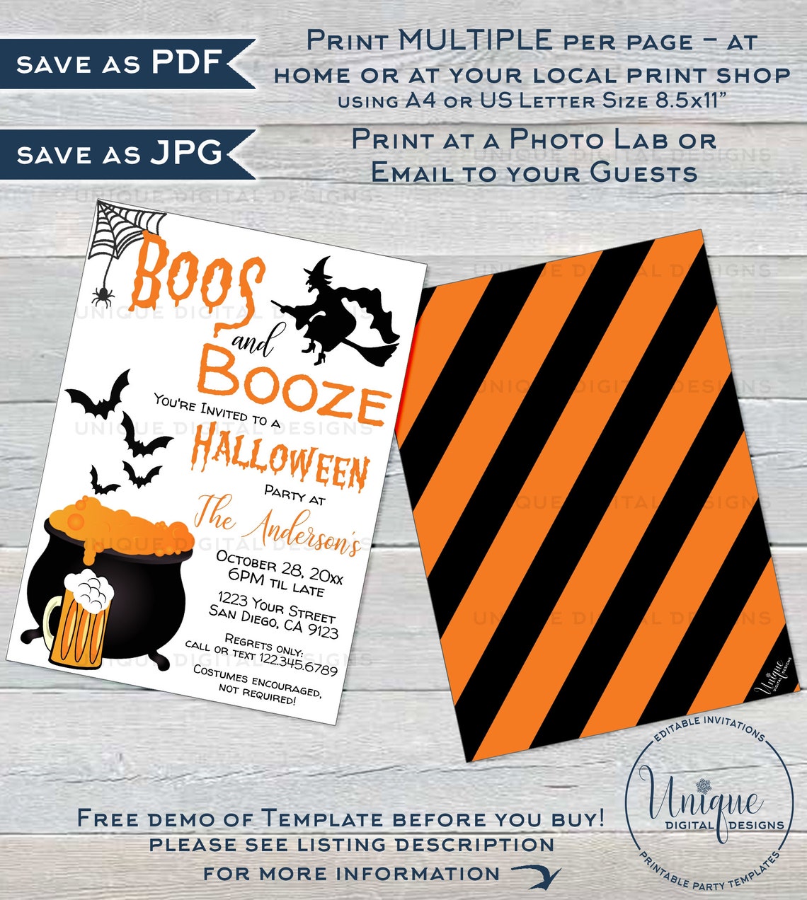 Boos and Booze Invitation Editable Halloween Party Invite Boo | Etsy