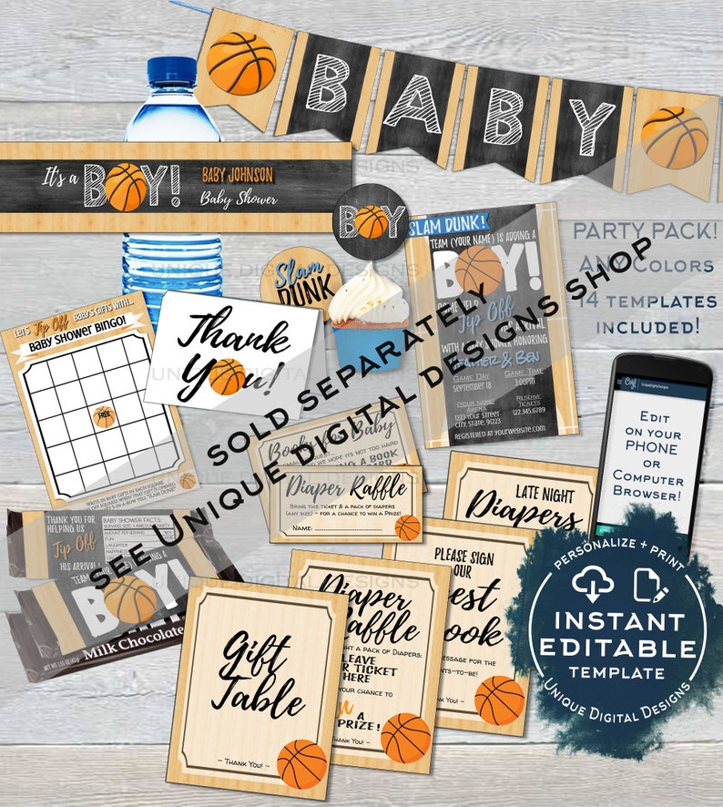 Basketball Baby Shower Invitation KIT, Editable Basketball Baby Boy ...