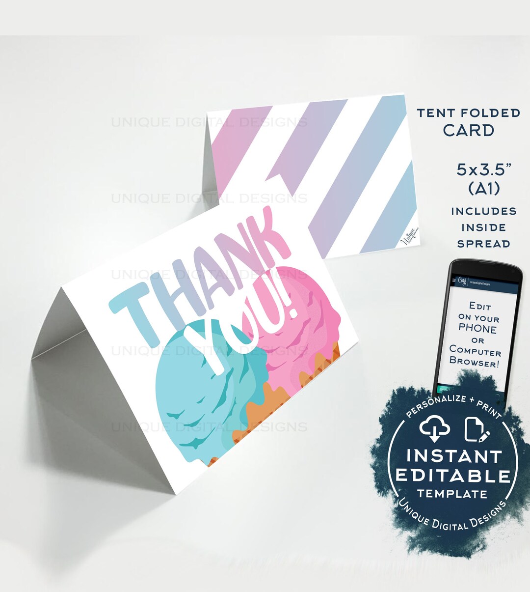 Ice Cream Thank You Card, Editable Whats the Scoop Printable, Summer ...