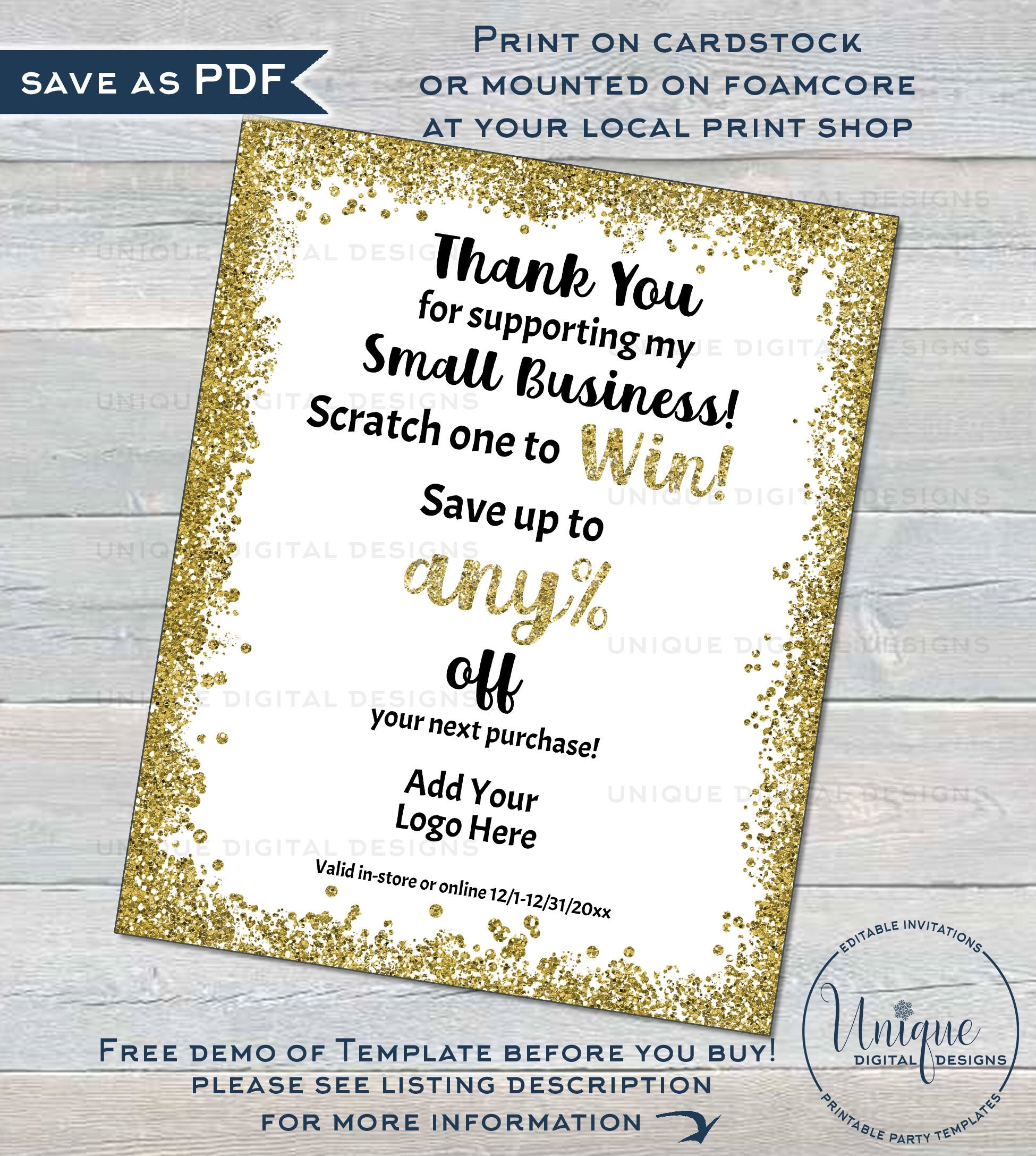 Editable Scratch off Cards Printable Scratch to Win Small - Etsy