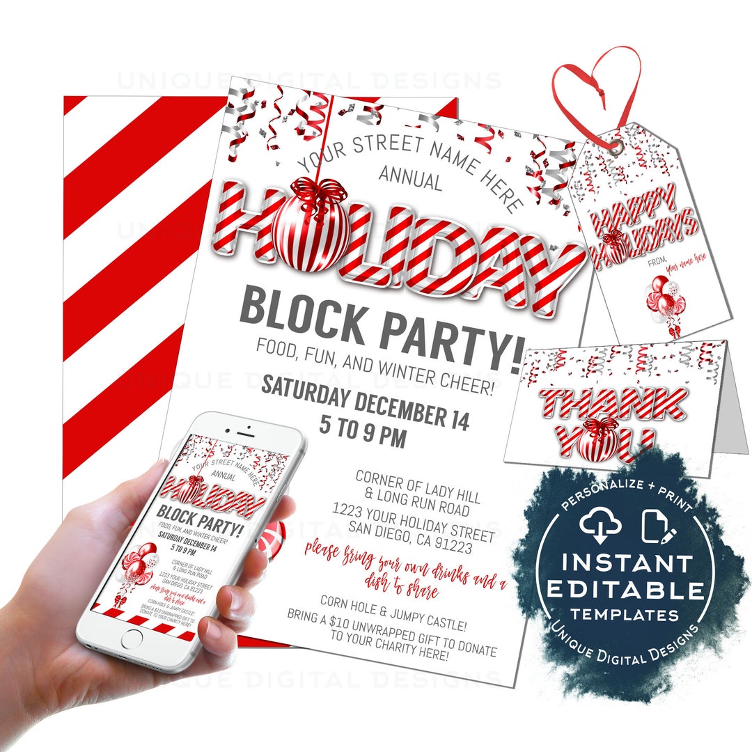 Holiday Block Party Invitation, Editable Street Party Invite, Winter ...