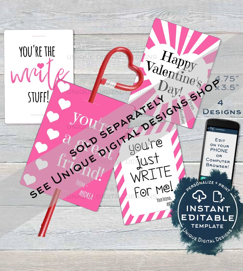 Valentine Card Glow Stick Favor Tags Kids Editable | Etsy