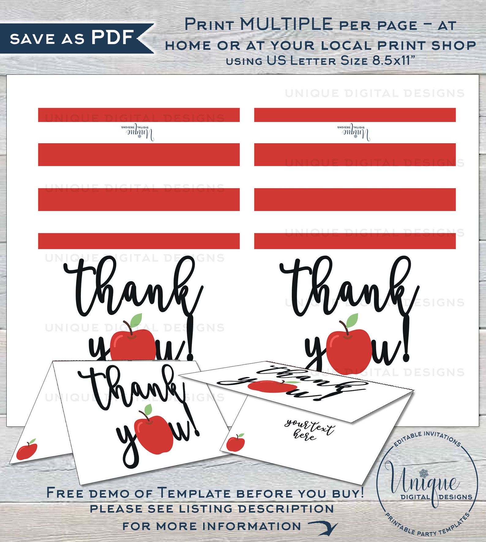 Teachers Thank You Card, Editable Apple Printable, Classroom Birthday ...