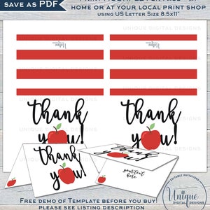 Teachers Thank You Card, Editable Apple Printable, Classroom Birthday ...